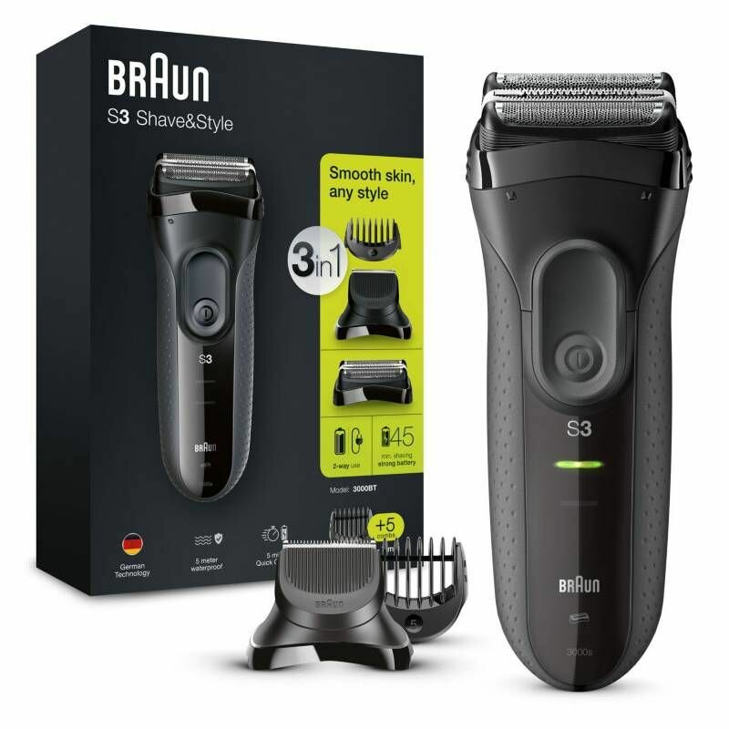 Braun Series 3 3000BT, моющаяся бритва с защитным кожухом, 3 головки, синяя