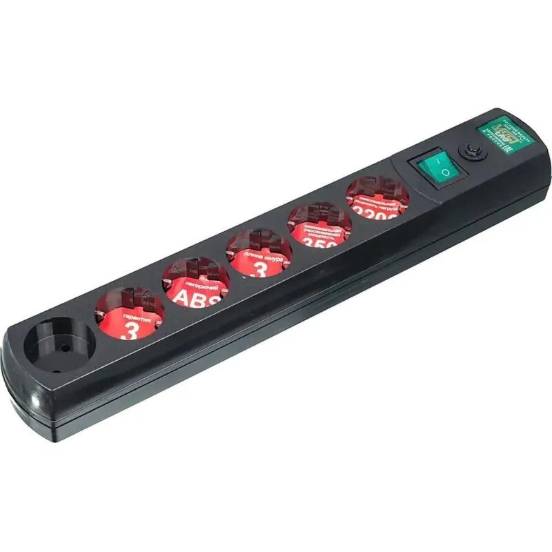 Сетевой фильтр Most LRG 6р/1.6м черный (пакет ПЭ) LRG 6-1.6-Ч 2112023 MOST LRG 6-1.6-Ч