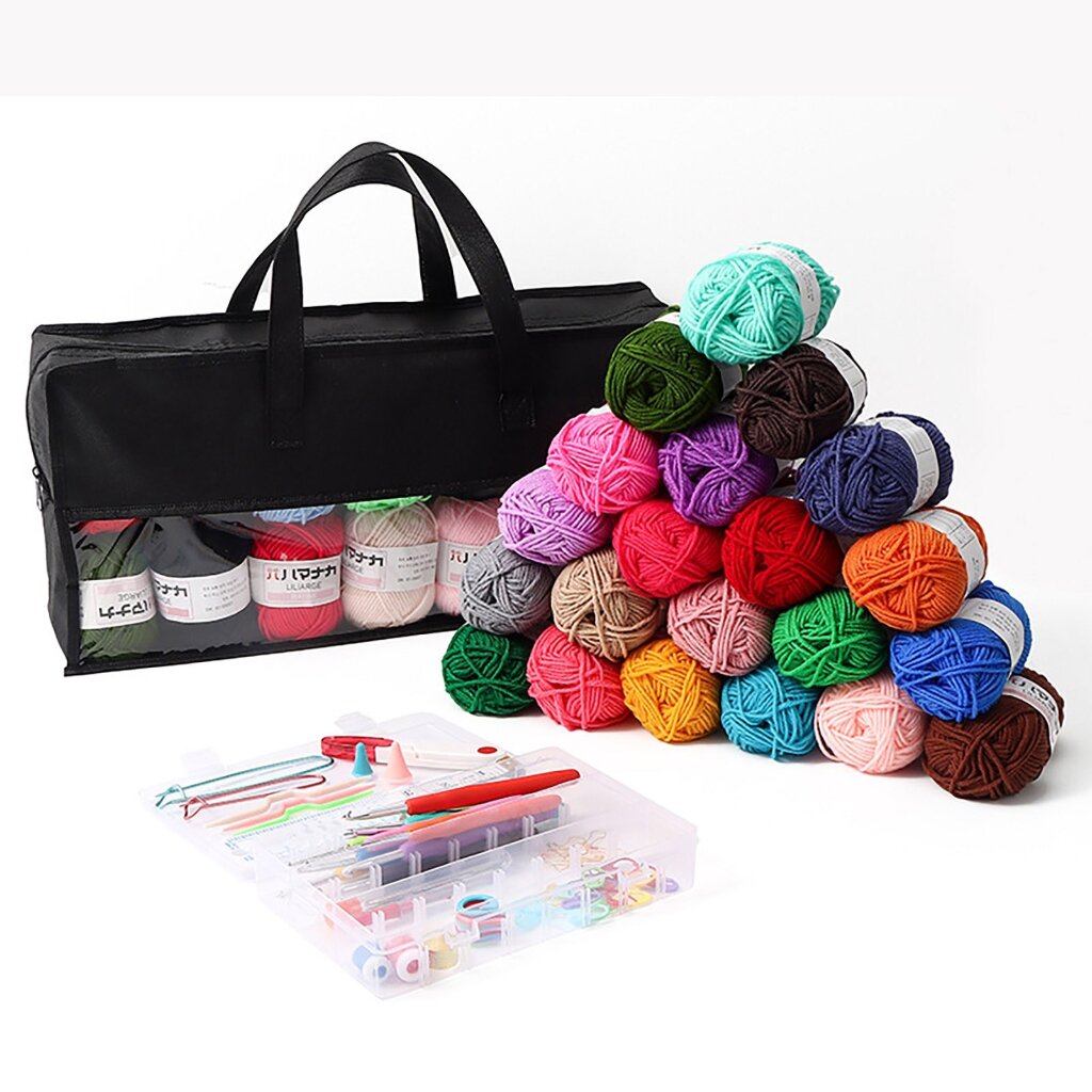 Набор шерстяных сумок для вязания крючком из 40 цветов, случайный цвет шерсти