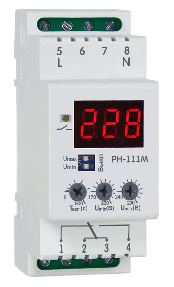 Реле напряжения КЭАЗ OptiDin РН-111М-УХЛ3.1 однофазное, в корпусе из пластмассы, серый, 100-310В / электрика