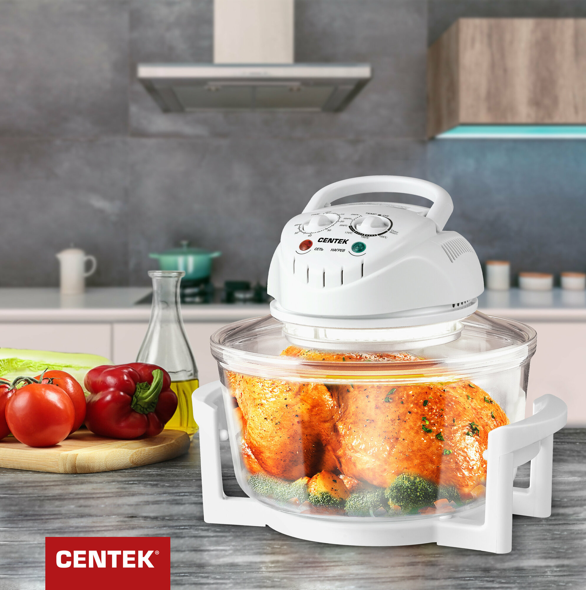 Аэрогриль Centek "CT-1456", 1400Вт, 3D турбонагрев, таймер до 90мин, 17л