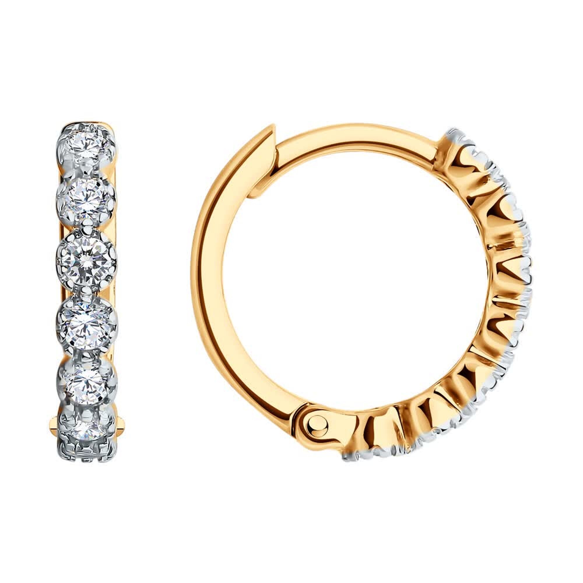 Серьги, серебро, 925 проба, золочение, фианит