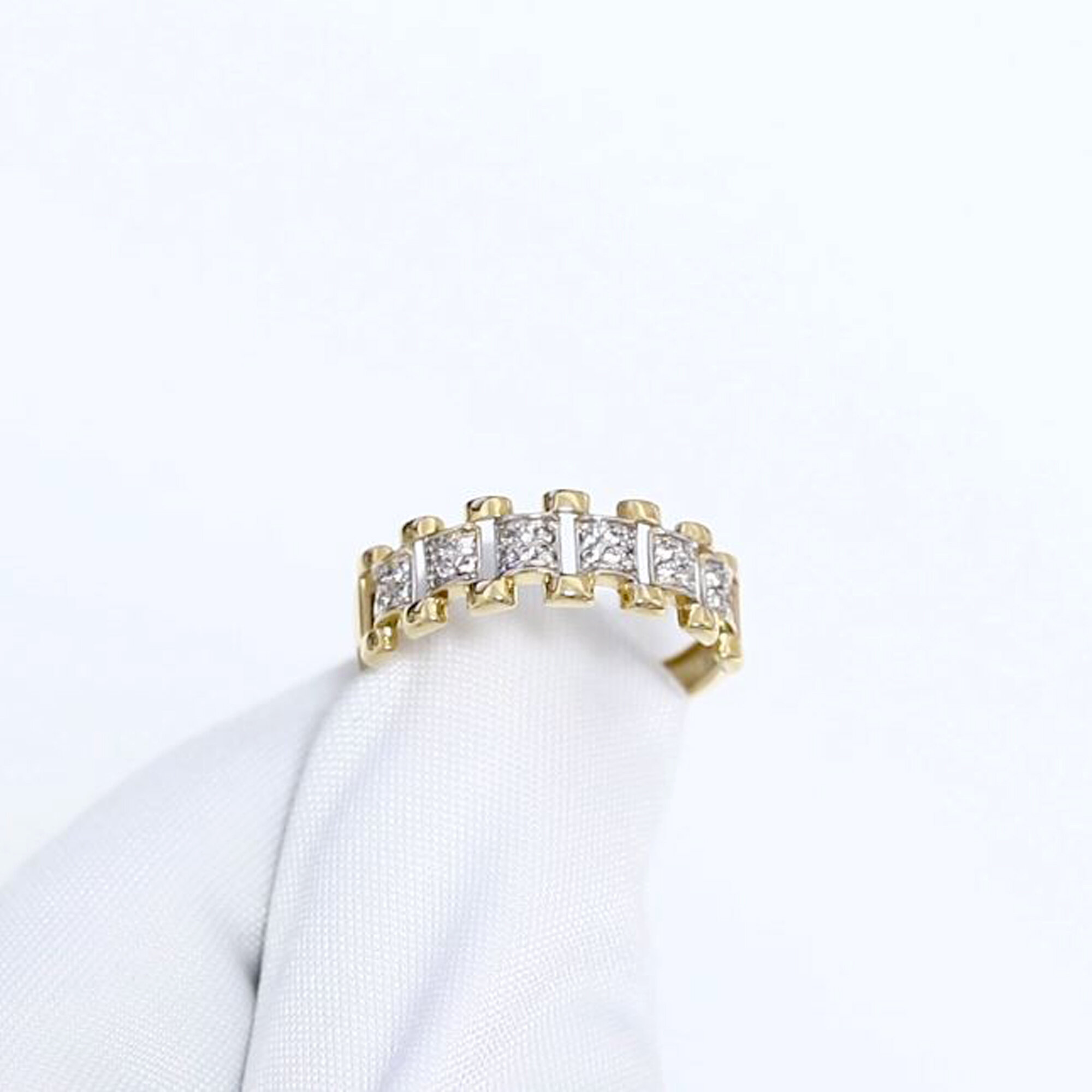 Кольцо дорожка, желтое золото, 585 проба, фианит