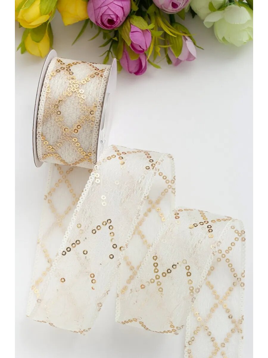 Лента с пайетками 4см (10 ярдов)