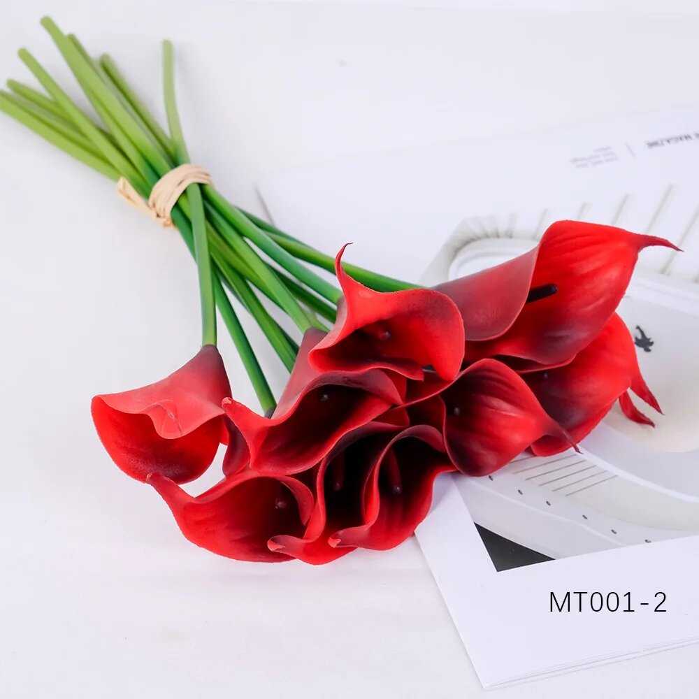 Искусственные силиконовые цветы каллы Красный, 5Pcs, Wine Red