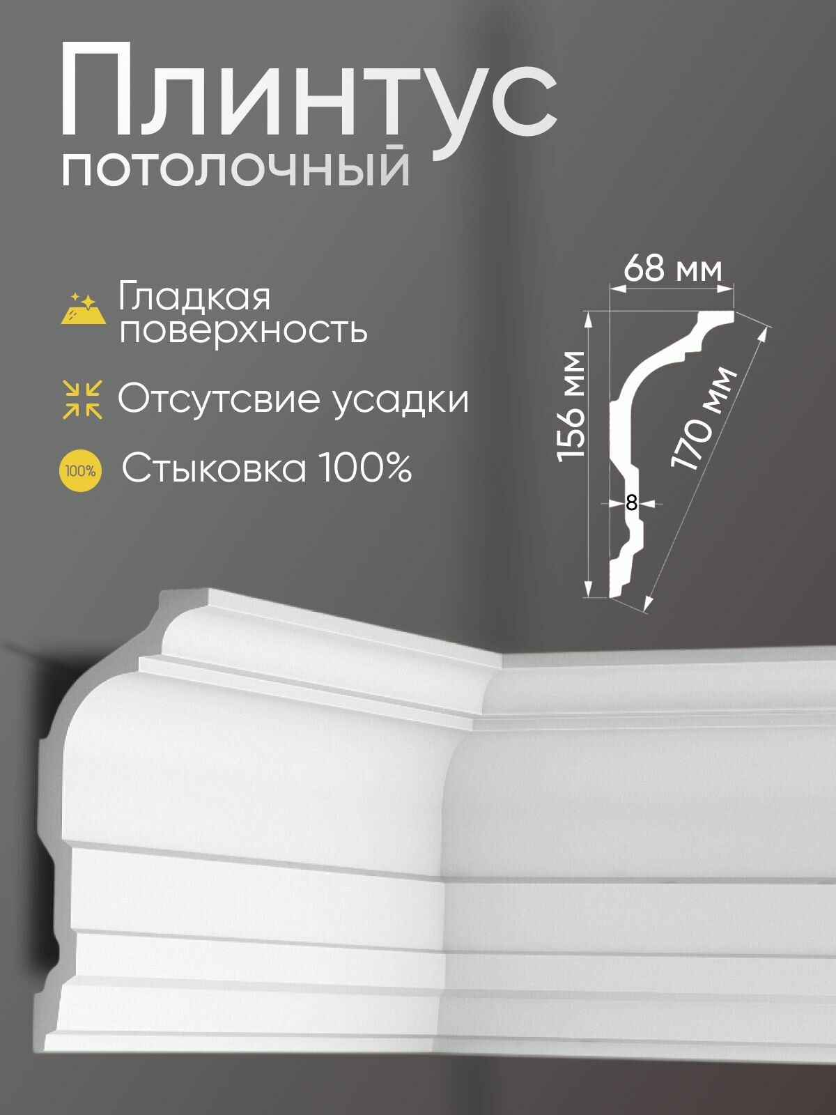 Плинтус потолочный 12 шт GLANZEPOL 200 см пенополистирол, белый GPL9