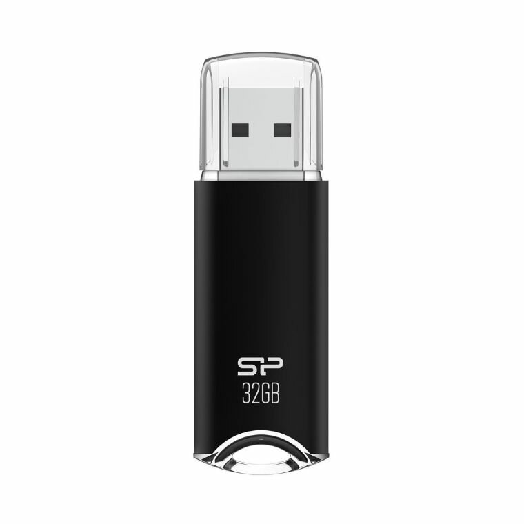 Память USB Flash 32 ГБ Silicon Power HELIOS H02 BLACK (SP032GBUF2H02V1K) - USB 2.0, скорость чтения до 32 Мб/с, скорость записи до 10 Мб/с, Колпачок, Пластик