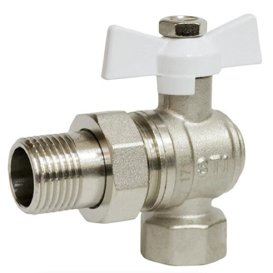 Кран шаровой 1/2" угловой с американкой бабочка Ду15 Ру40 STI