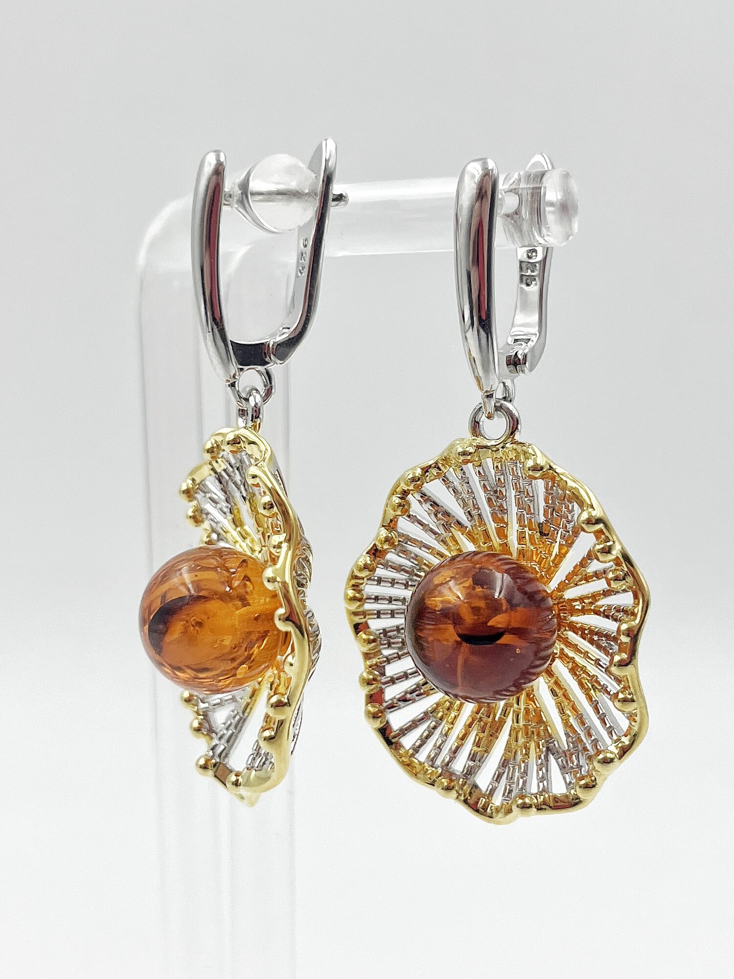 Серьги с подвесками, янтарь прессованный