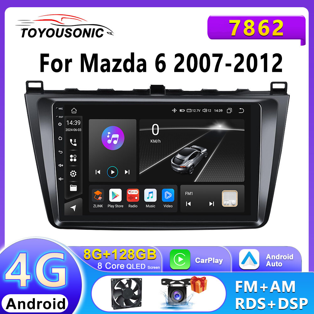 Магнитола для Mazda 6 II GH 2007-2012 , Автомагнитола для Мазда,4G Android 8+128GB 2din Мультимедиа Bluetooth FM WIFI Автомобильный