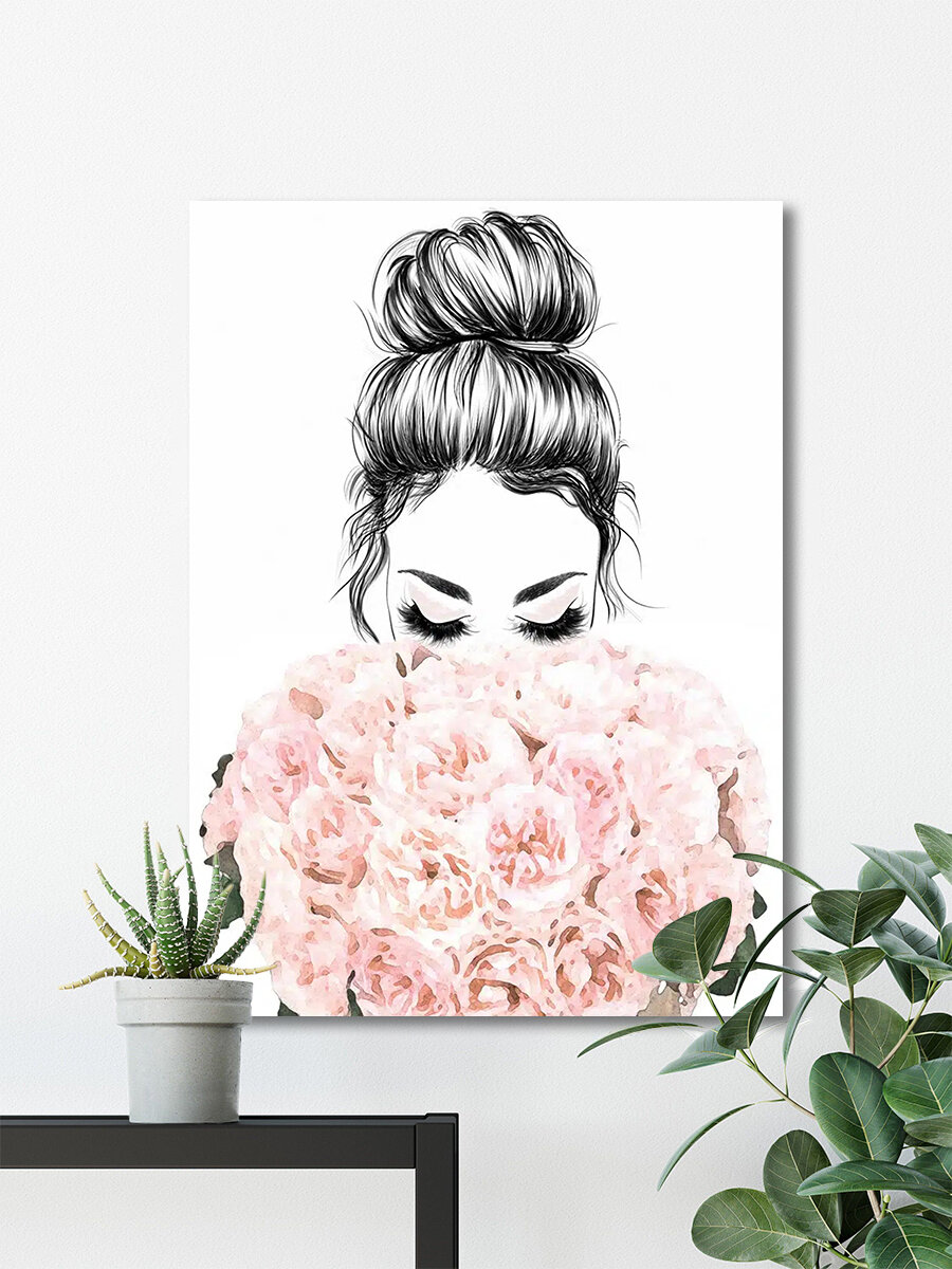 Картина на стену для интерьера - "Лицо девушки цветы" , 20х30 см.