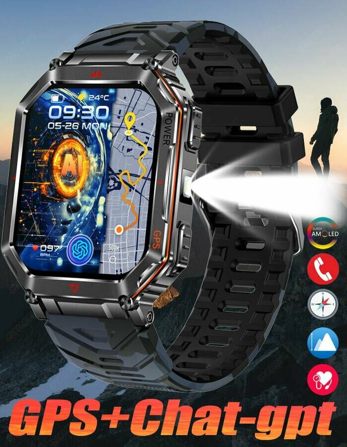 GPS квадратный смарт часы мужские наручные водонепроницаемые, с компасом и GPS для бега, с фитнес-трекером и более 170 спортивными режимами