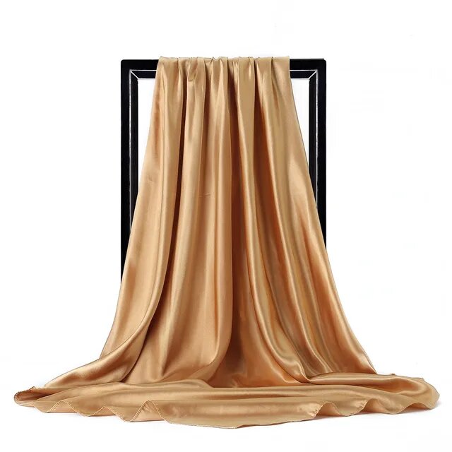 Роскошный шелковый шарф, женский атласный однотонный шарф-хиджаб, мусульманское парео, бандана, женская шаль, повязка на голову, платок 90*90 см