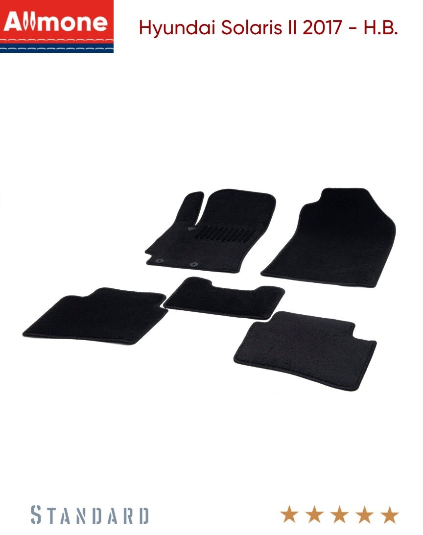 Ворсовые коврики для Hyundai Solaris 2 (HCR) 2017 - Н. В, Стандарт, черные, 5шт / Хендай Солярис 2