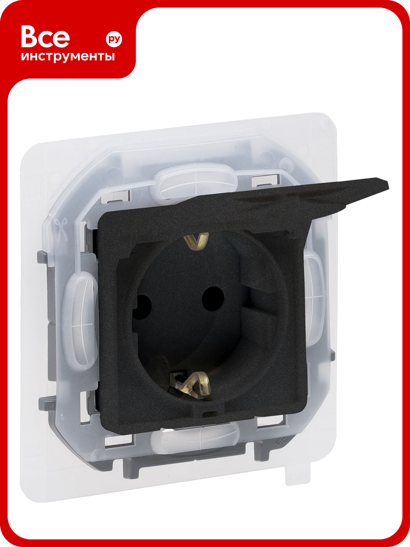 Розетка Legrand с заземлением IP44 Legrand Inspiria со шторками с защитной крышкой 16А 250В винтовые зажимы антрацит 673743