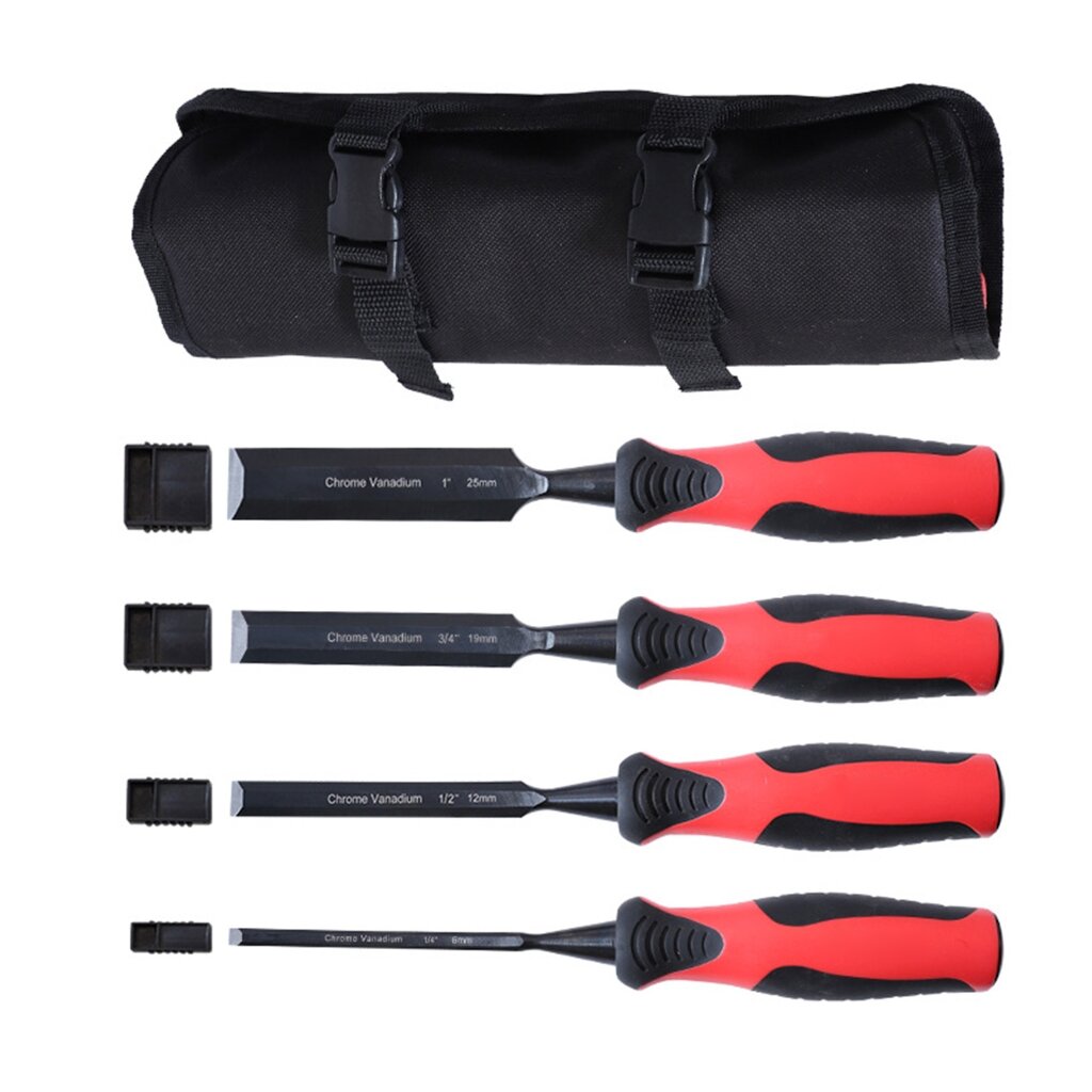 4шт Набор Долот для Деревообработки с Мешком Резьбовой Инструмент для Деревообработки 1/4 ", 1/2 дюйма, 3/4", 1"