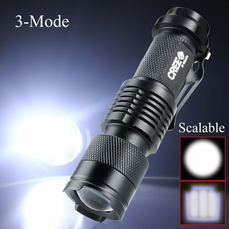 Фонарик SK68, бликующий, LED, zoom, mini flashlight, алюминиевый сплав, черный, фиолетовый, светлый