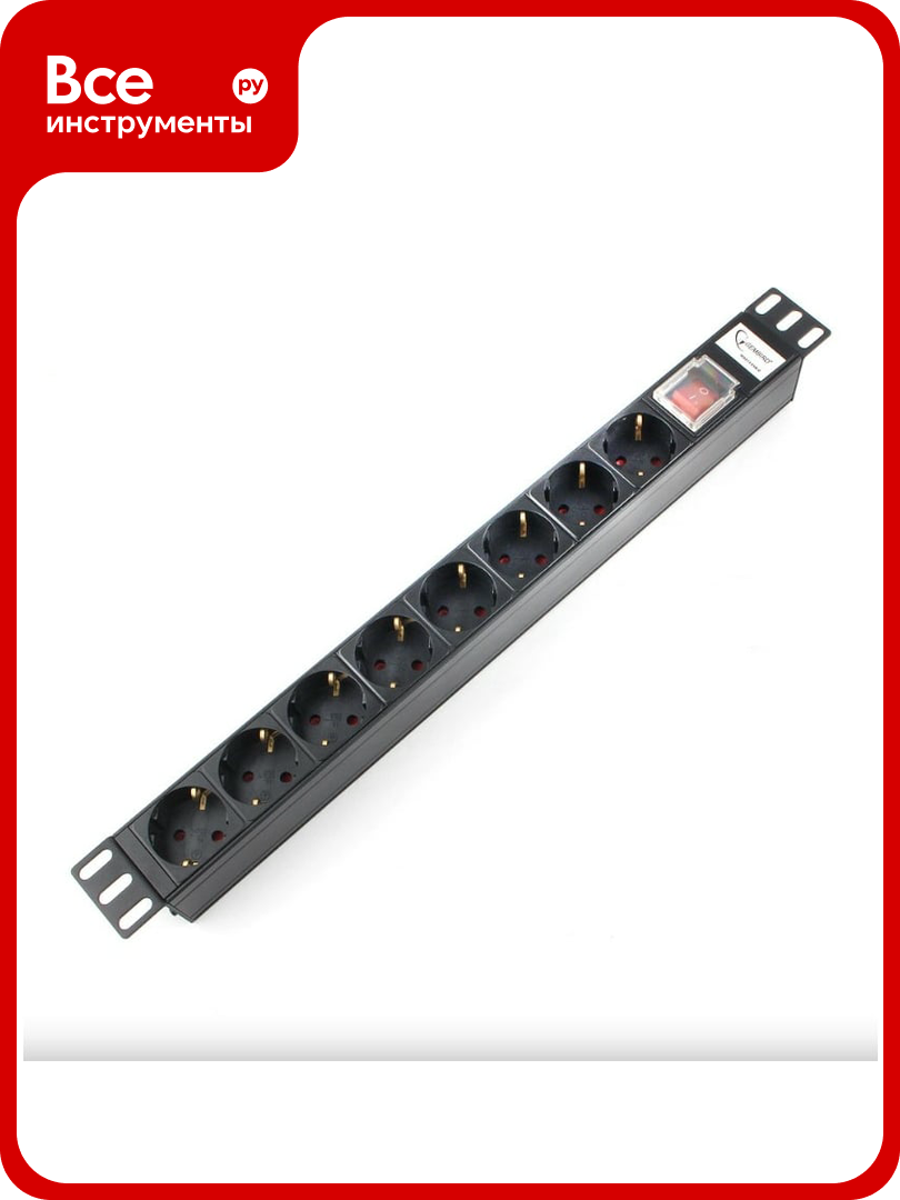 Блок Gembird 1 вход С14/ 8 евророзеток с защитой для 19. C14. MAX-19. 16A. 1U. MAX19-EH8-0, металлический, белый