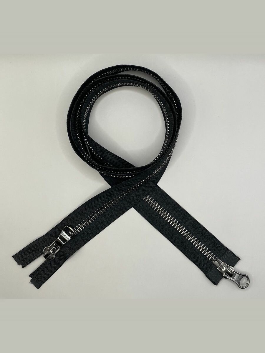 Молния (титан-легкий металл), тип 8,120 см, черный, зубья темный металл,2 замка.1шт.