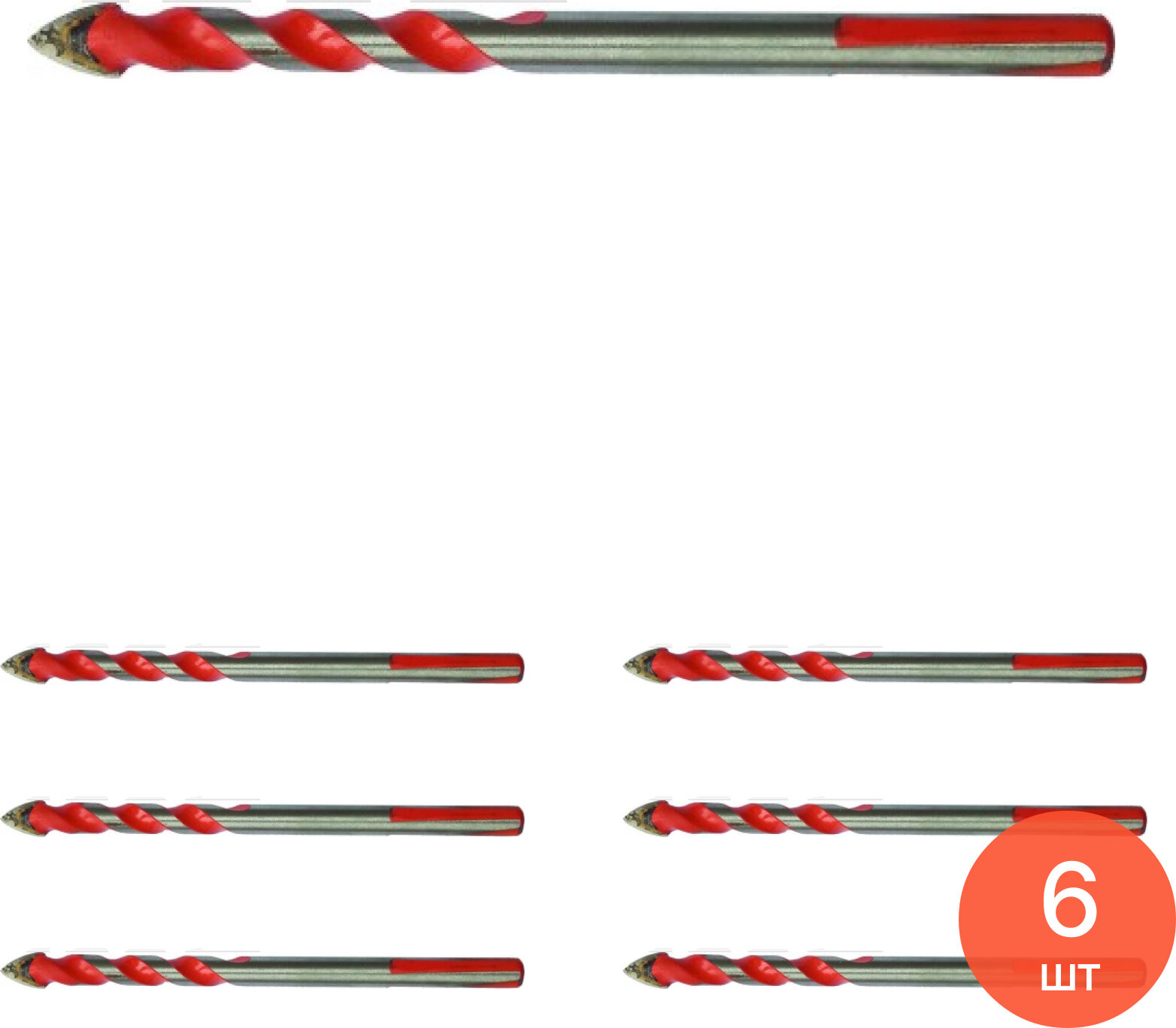 Сверло универсальное 888 многофункциональное для любых материалов, с цилиндрическим хвостовиком, из стали, диаметр 6мм / инструменты (комплект из 6 шт)