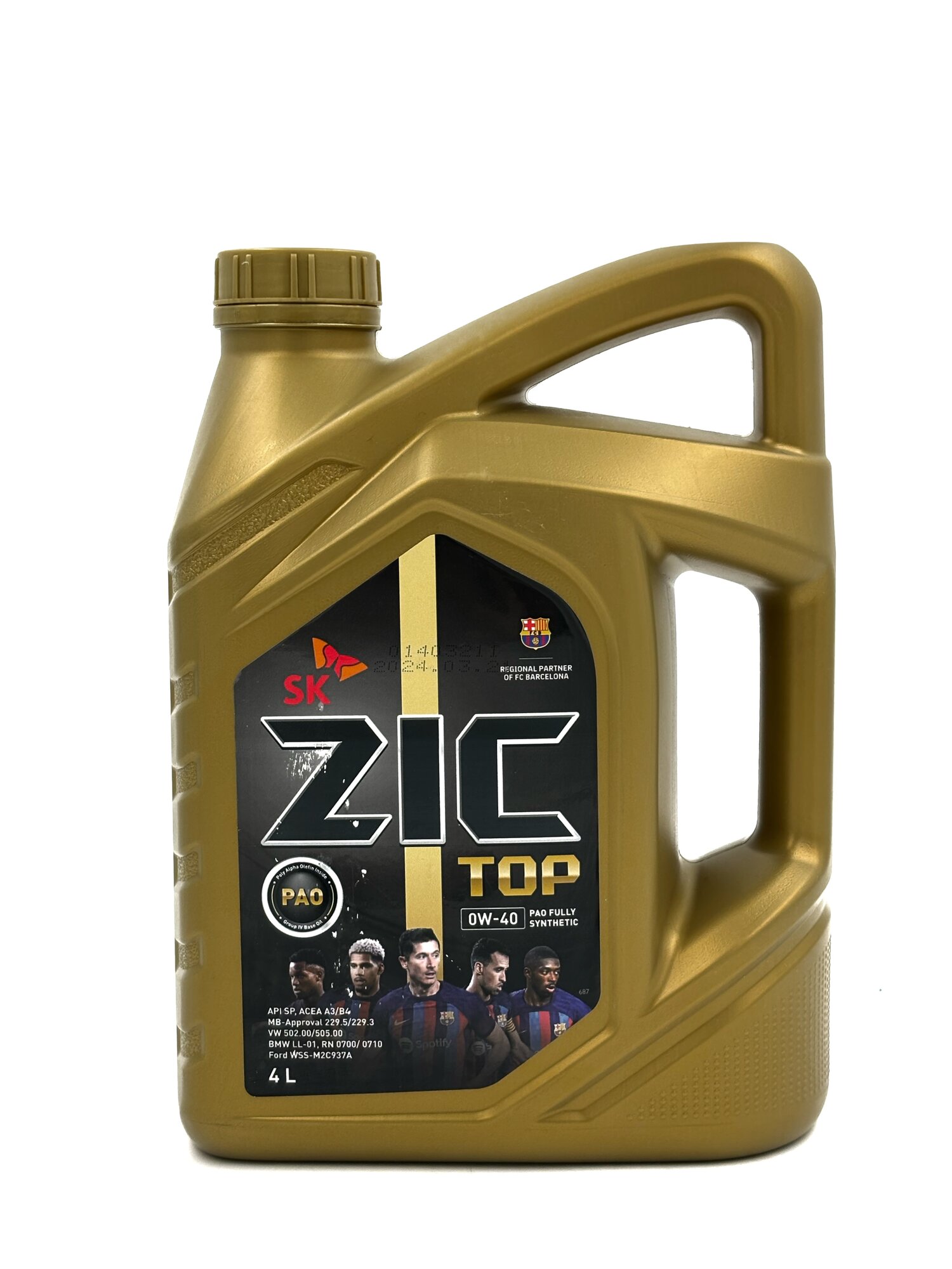 Масло моторное ZIC TOP PAO 0w-40, 4 литра, синтетическое, для авто
