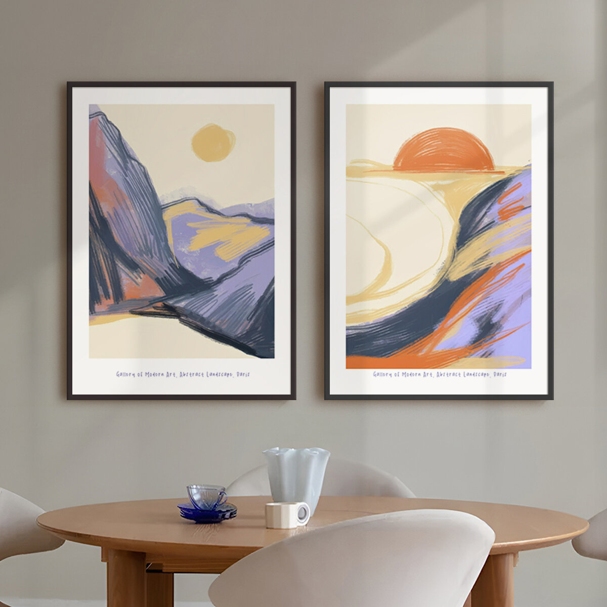 Постеры 2 шт 50х70 на стену "Размытые пейзажи, горы, закат" набор картин для интерьера