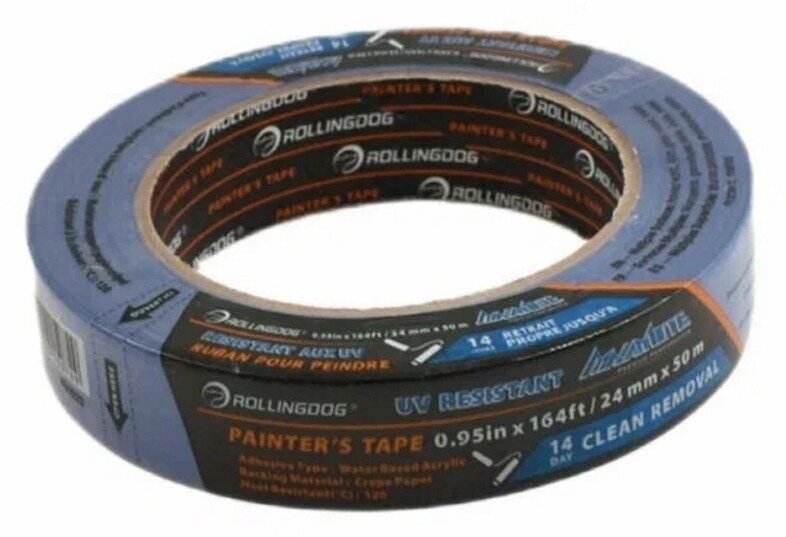 Малярная лента Rollingdog / Роллингдог на крепированной бумаге, цвет синий, ширина 24мм, длина 50м / скотч малярный