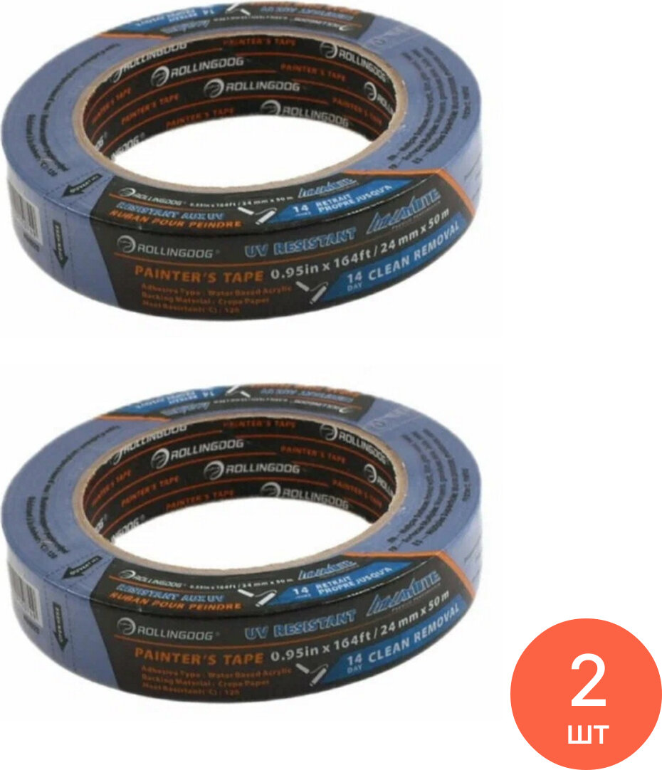 Малярная лента Rollingdog / Роллингдог на крепированной бумаге, цвет синий, ширина 24мм, длина 50м / скотч малярный (комплект из 2 шт)