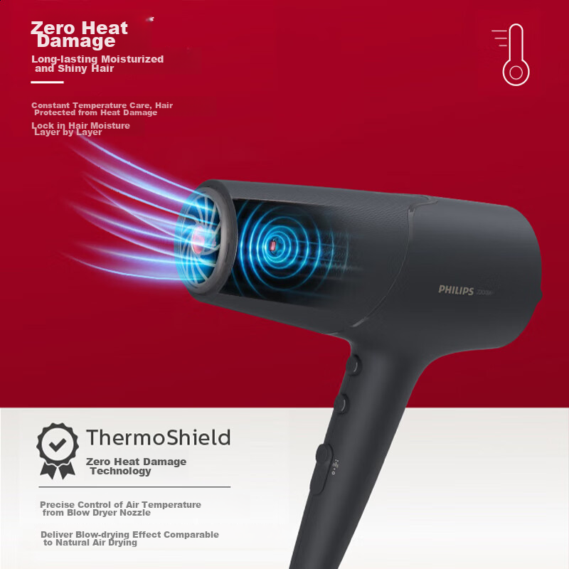 Фен для волос Philips, 5 Series Puffy Tube, цвет черный, термочувствительная защита