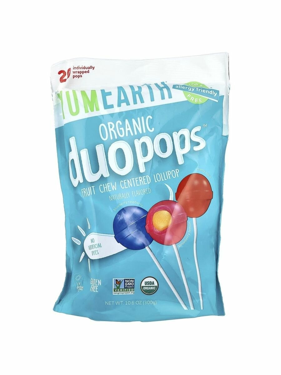 YumEarth, Органические леденцы на палочке с жевательной начинкой, 20 леденцов, 300 г