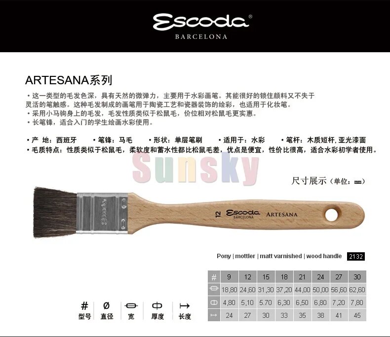 Escoda ARTESANA Series 2132 кисть для акварели 2132 12
