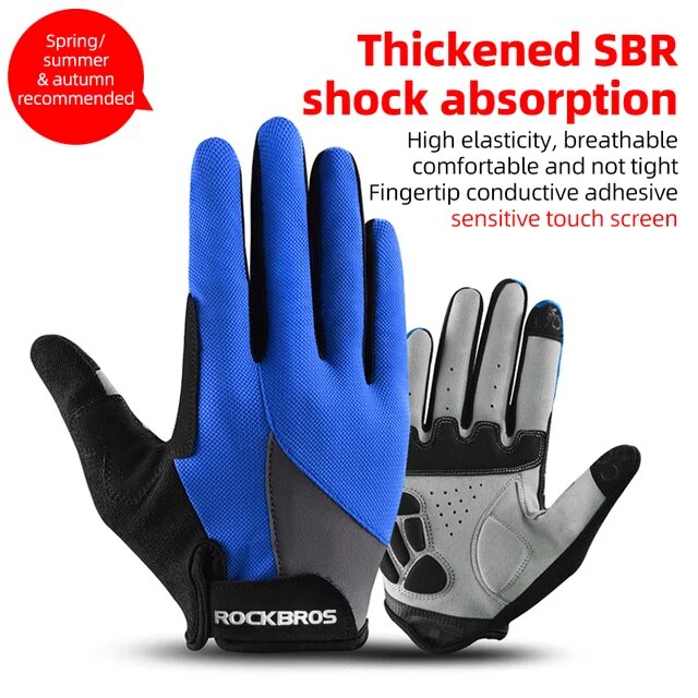 Велосипедные перчатки ROCKBROS для весны и осени. Дышащие перчатки с закрытыми пальцами. Ударопрочные накладки из SBR для сенсорных экранов. Мужские и женские перчатки для горного велосипеда.