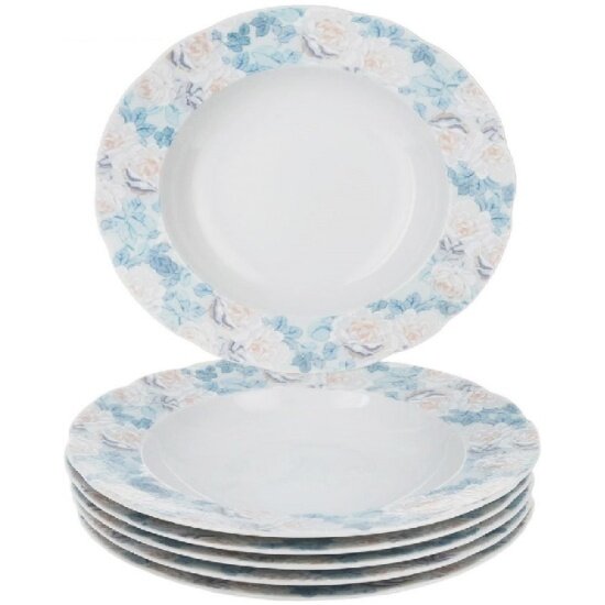 Набор тарелок Thun 1794 "Роза", декор "Голубая роза, отводка платина", глубоких 23 см, 6/6 (РОС0116)