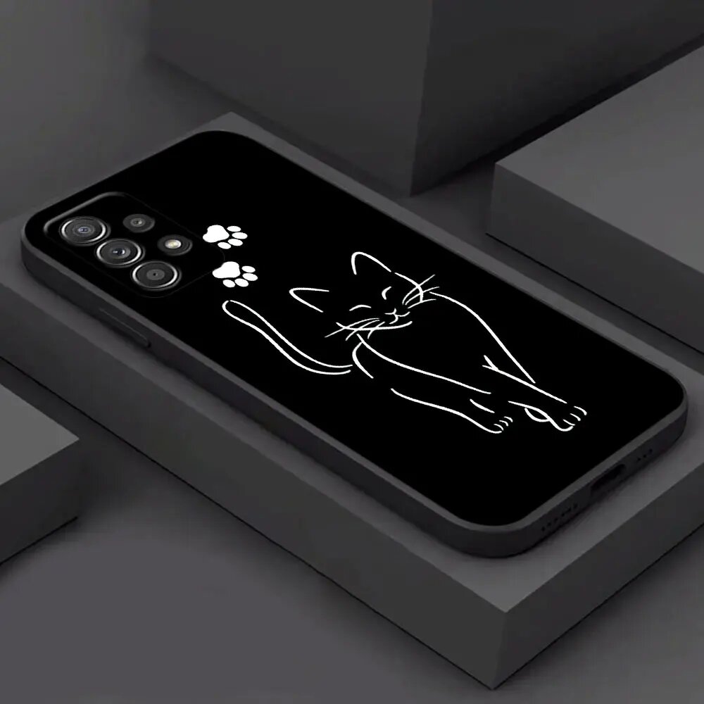 Чехол Cat Line для Samsung Galaxy A55 A54 A52S A53 5G A51 A34 A35 A33 A32 A50 A72 A71 A30 A7 A9 2018 Чехлы Мягкий чехол Черные кошки