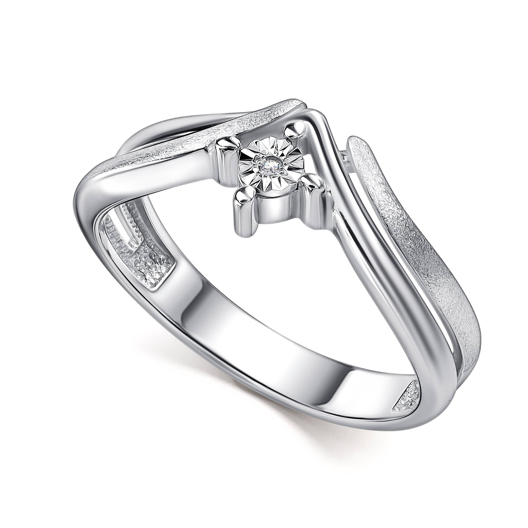 Кольцо, серебро, 925 проба, родирование, бриллиант