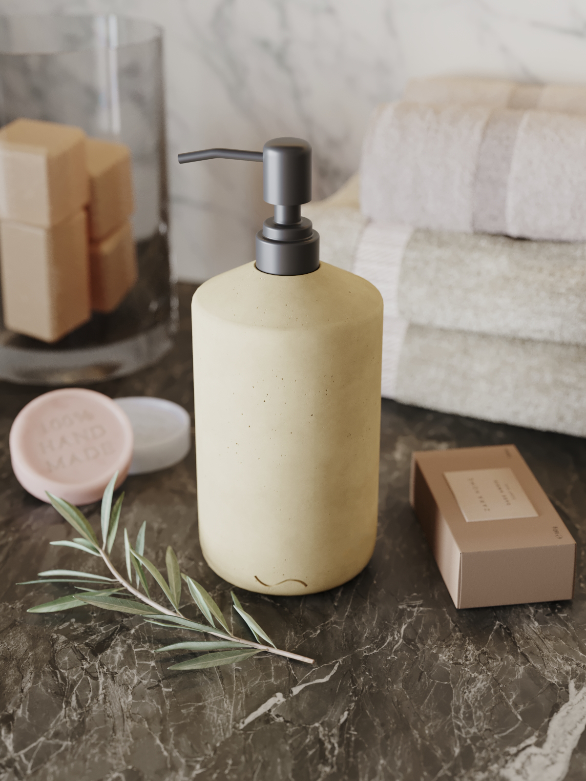 Дозатор для жидкого мыла и моющего средства, диспенсер для мыла Astrid (b), 0,4 л, из бетона, кремовый матовый