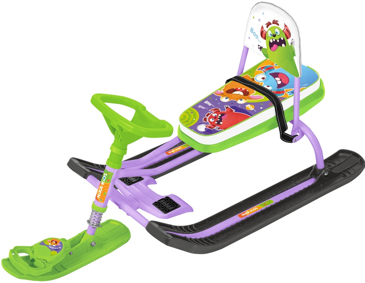 Снегокат Nika Тимка спорт 4-1 со спинкой и ремнем безопасности, с монстриками