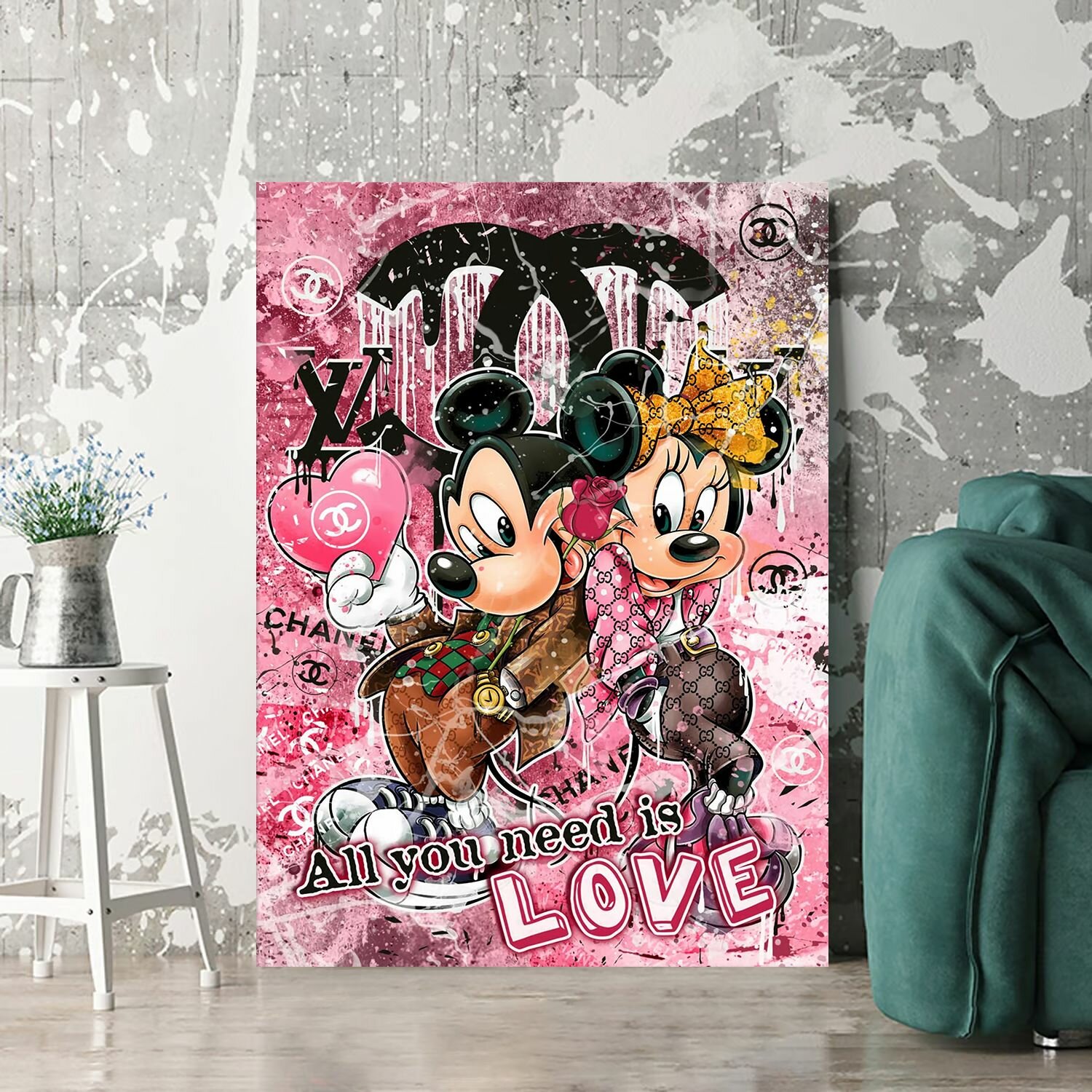 Картина на стену для интерьера - "Микки и Минни Маус, мультперсонажи", 30х40 см.