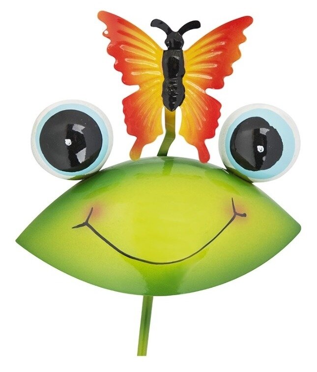 Штекер садовый PARK / Парк Лягушка с бабочкой декоративный, металлический, 32см / декор
