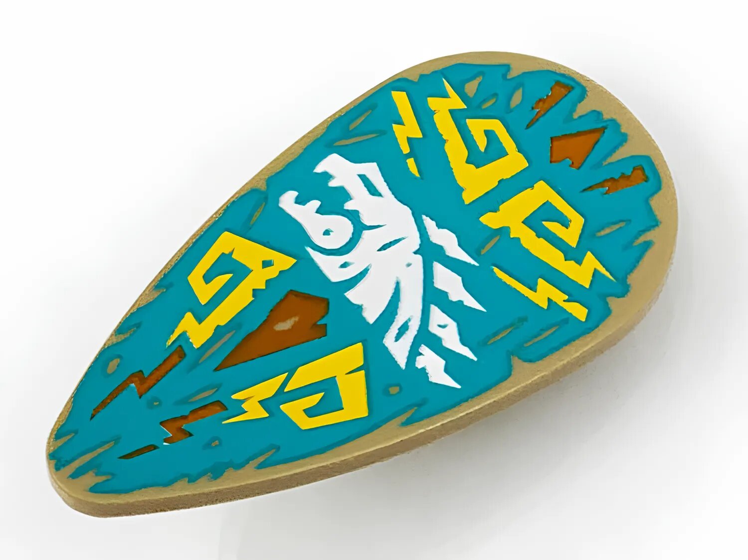 Деталь LEGO Щит Lego Shield Ovoid with White Dragon Head and Bright Light Orange Filigree on Dark Turquoise Background Pattern 2586pb009