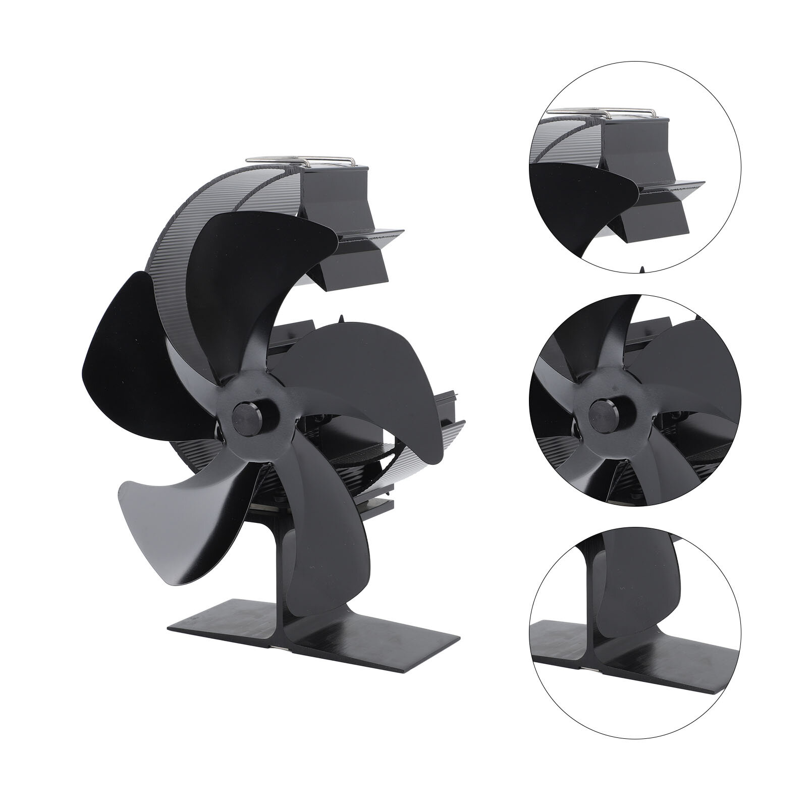 Вентилятор для дровяной горелки 5 лопастей Ультра тихая циркуляция воздуха Отопление Энергосберегающий тепловентилятор для камина для зимней рыбалки Кемпинг Черный