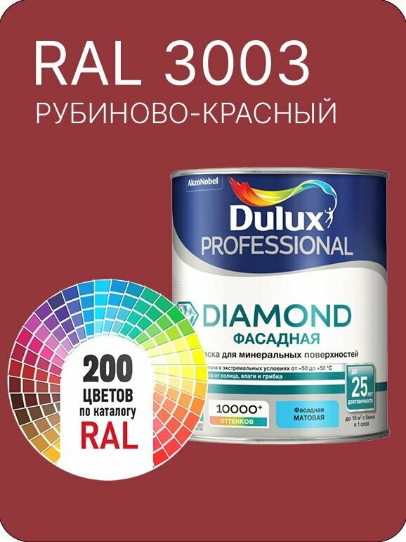 Краска для минеральных и деревянных фасадов Dulux Diamond цвет рубиново- красный Ral 3003 0.8 л.