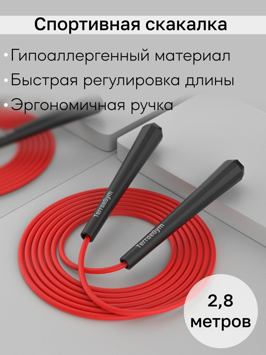 Скакалка для фитнеса, гимнастики и тренировок. Скакалка спортивная скоростная, 2,8 м, TerraeGym