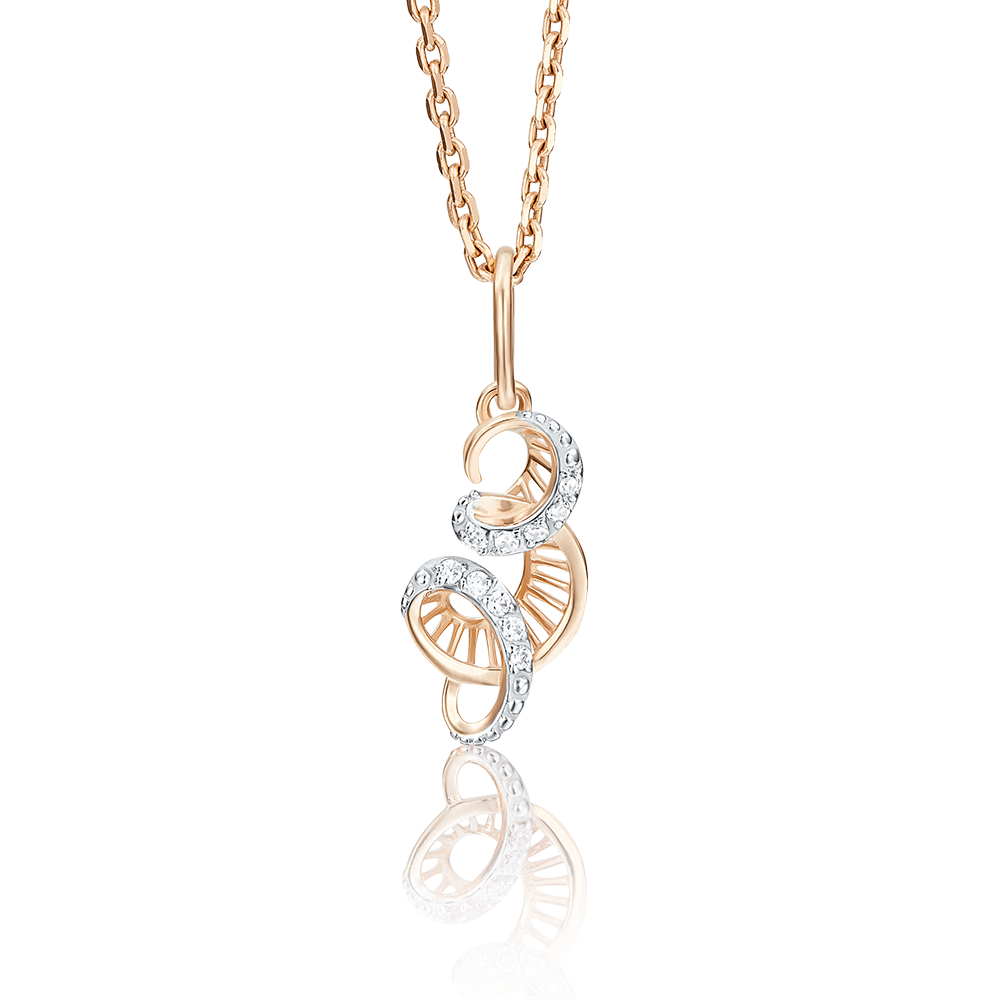 Подвеска, красное золото, 585 проба, фианит