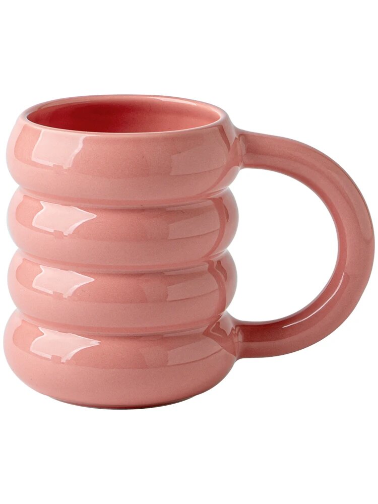 Керамические чашки с розовыми пончиками, 301-400 мл, Розовый