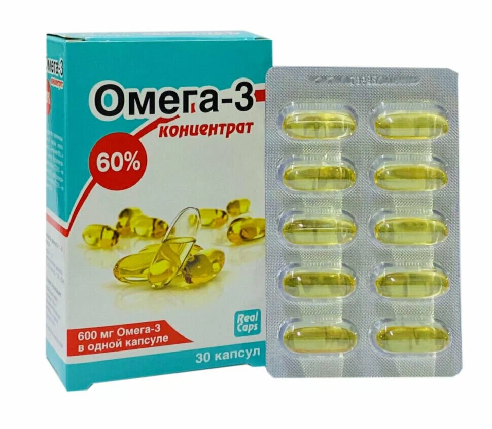 Омега-3 концентрат 60%, капсулы массой 1000 мг (содержание омега-3 600 мг), 30 шт.