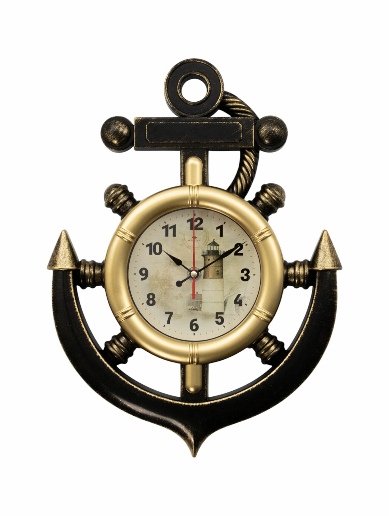 Часы настенные интерьерные "Якорь", бесшумные, плавный ход, 38x28.5 см, d=12 см, бронзовые