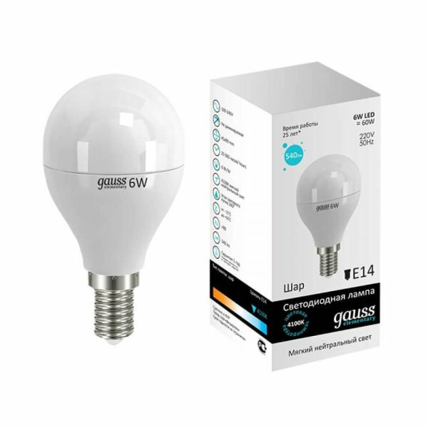Лампочка Шар E14 6W 4200x53126 Gauss Elementary