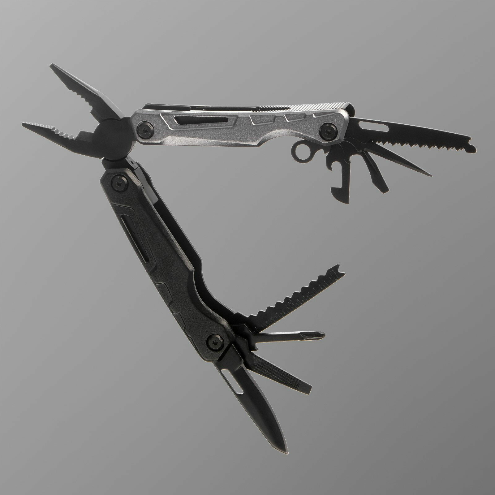 Мультитул 11в1 с плоскогубцами, черно-серый, размер упаковки: 6.5 x 4 x 12.5 см.