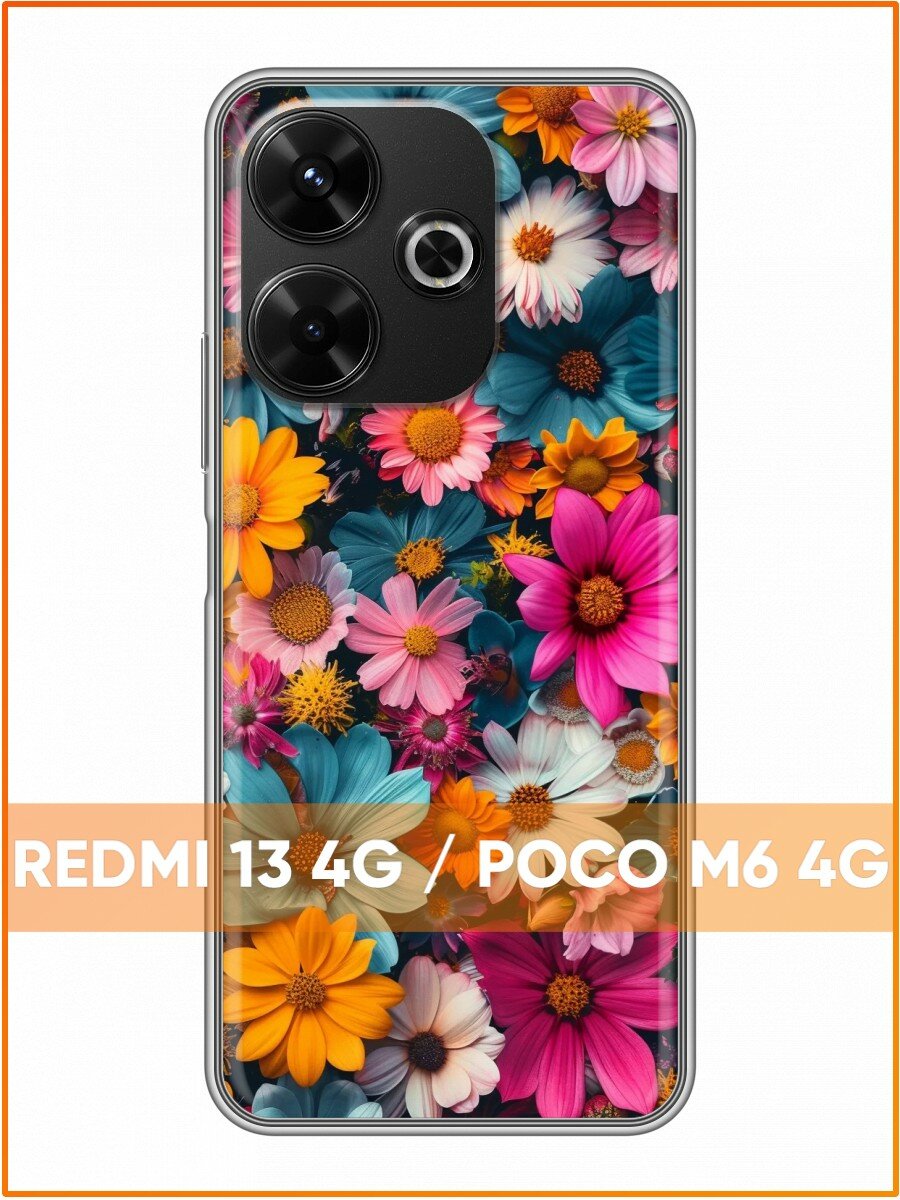 Чехол для Xiaomi Redmi 13 4G, Poco M6 4G с принтом для женщин с цветочками (Редми 13 4G, Poco M6 4G)